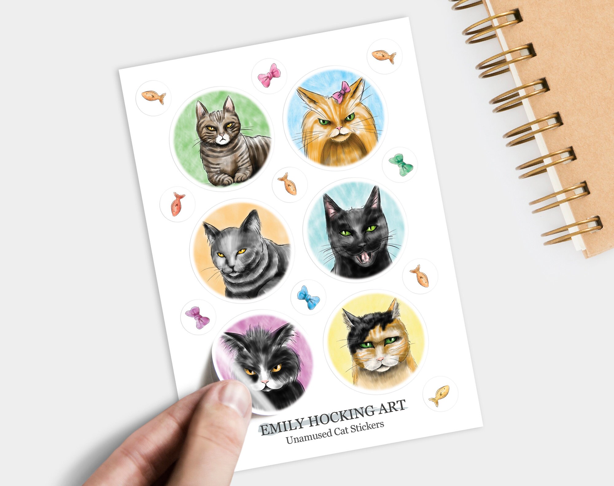 Buy Watercolour Illustration, A6 Unamused Cats Sticker Sheet / Cat ...