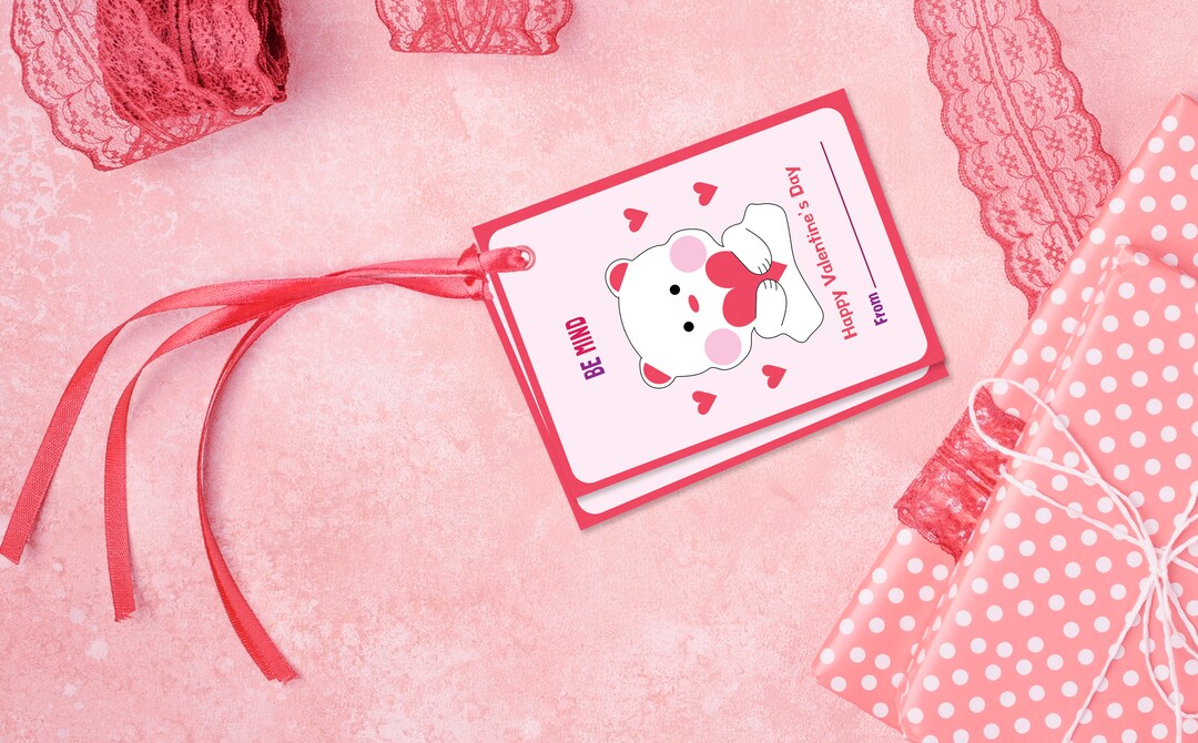 Printable Bear Heart Valentine Tag, Cute Bear Valentine Tag Printable ...