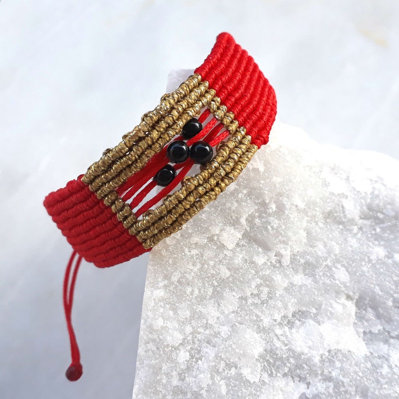 Red Macrame Bracelet With Beads Woven Bracelets for Women | Etsy