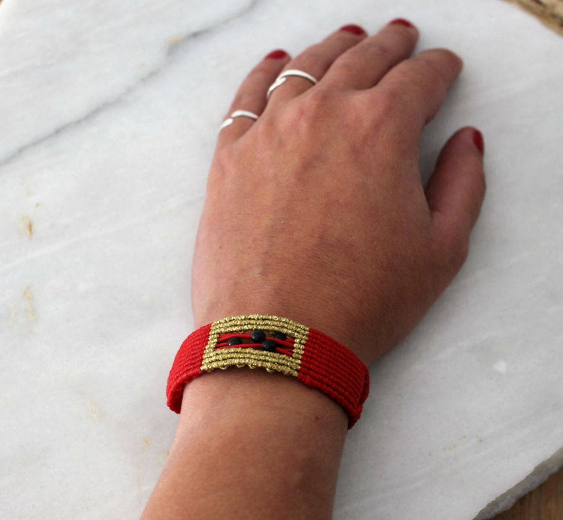 Red Macrame Bracelet With Beads Woven Bracelets for Women | Etsy