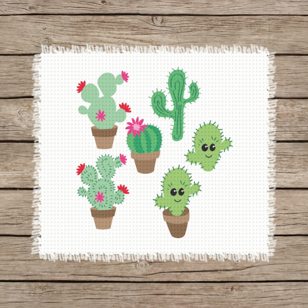 Cute Little Cacti Cross Stitch Pattern Knitting Latch Hook Image Chart ...