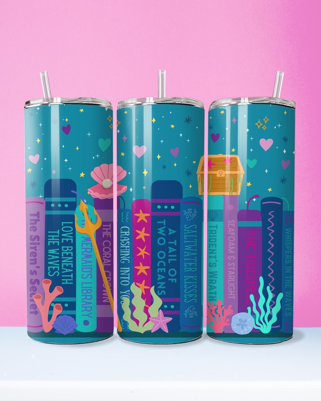 PREORDER: Mermaid Bookshelf 20 Oz Skinny Tumbler With Straw, Travel ...