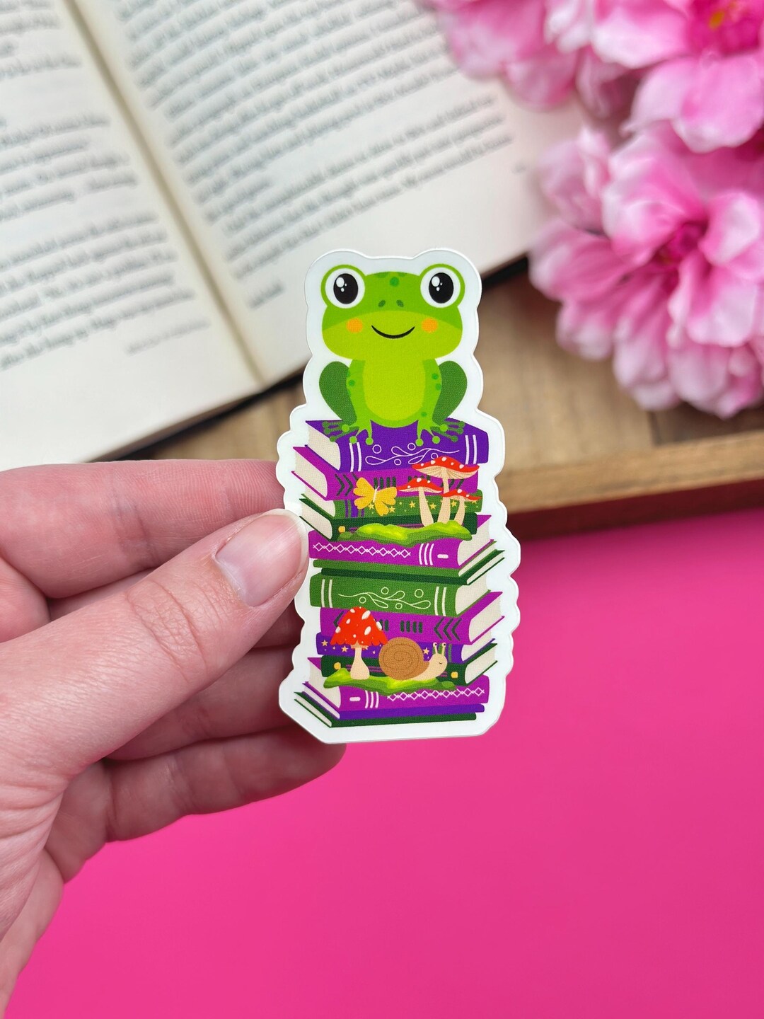 Frog Bookstack Vinyl Sticker, Enchanted Garden Bookish Decal for Kindle ...