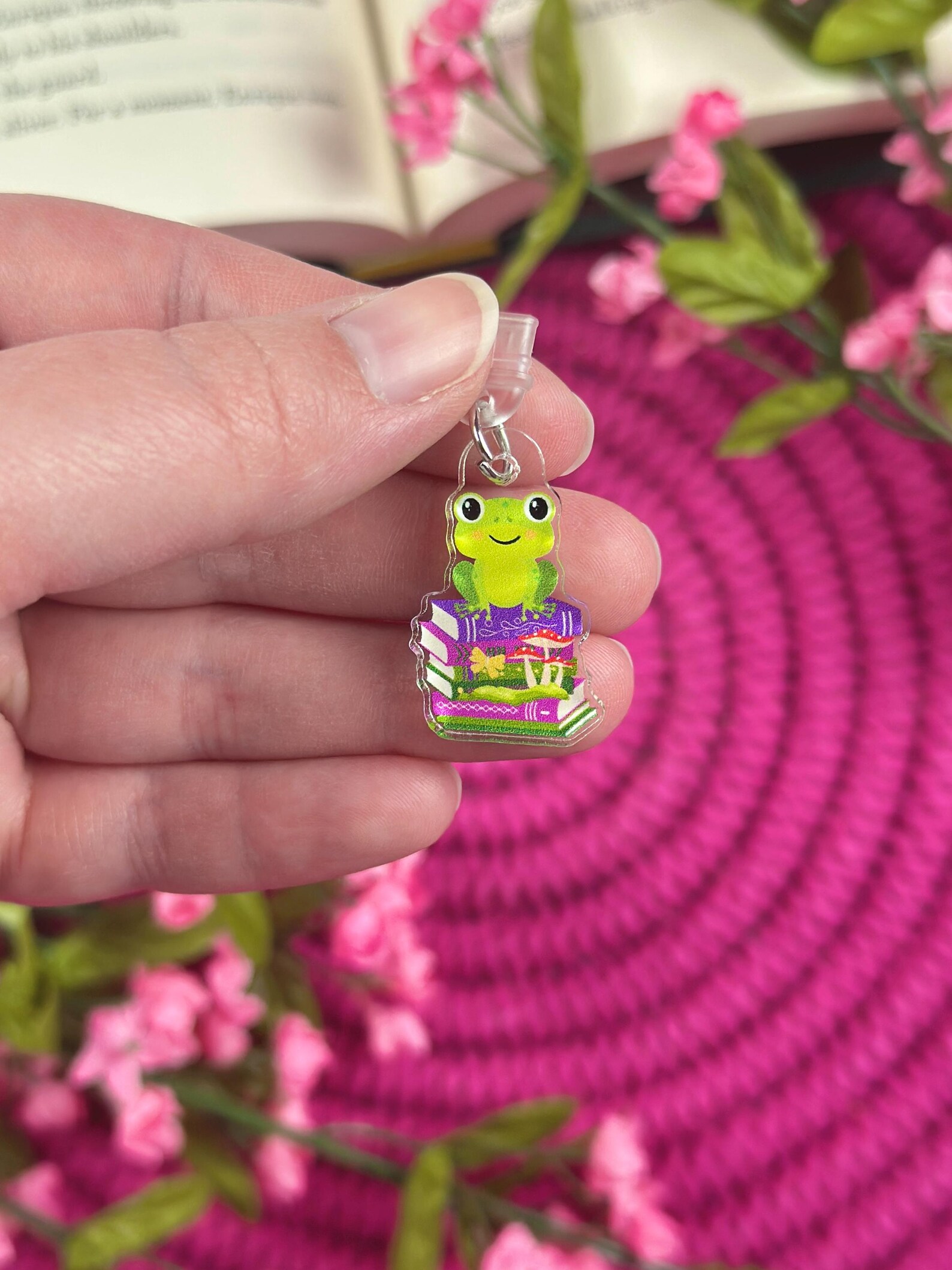 Frog Book Stack Kindle Charm, USB Phone Charm, Cottagecore Kindle ...