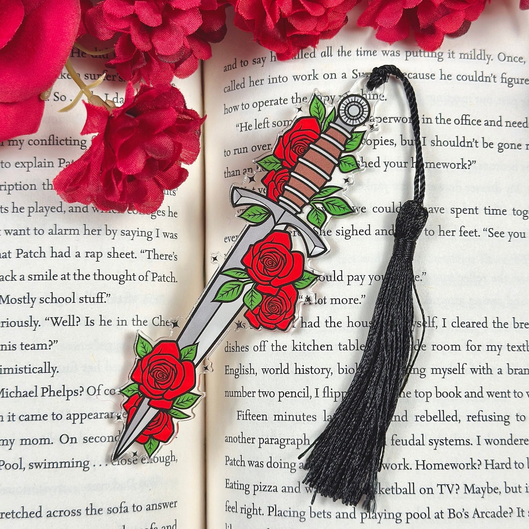 Rose Dagger Acrylic Bookmark With Black Tassel, Romantasy Reader Gift ...