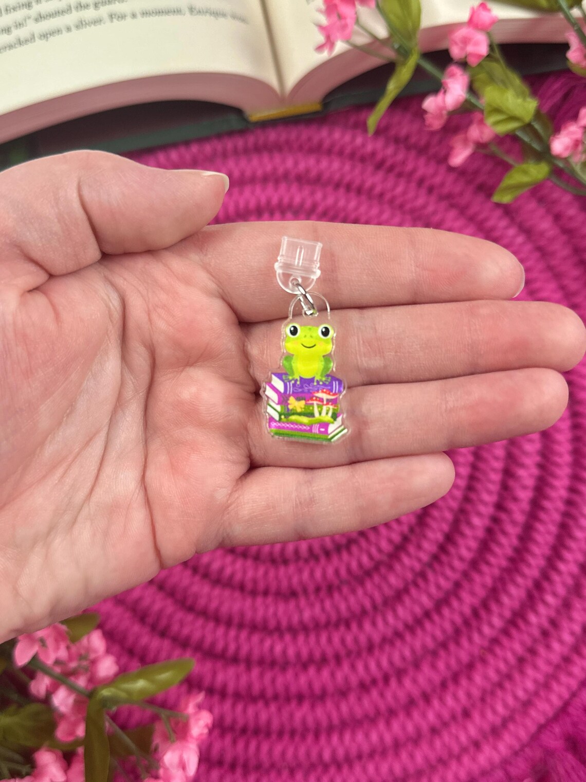 Frog Book Stack Kindle Charm, USB Phone Charm, Cottagecore Kindle ...
