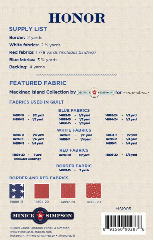 HONOR Quilt Pattern Minick and Simpson DOWNLOAD - Etsy