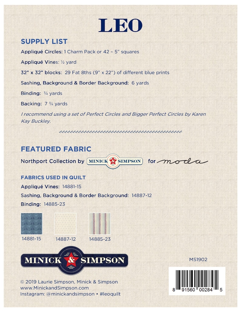 Leo - Quilt Pattern by Minick and Simpson - DOWNLOAD - Etsy