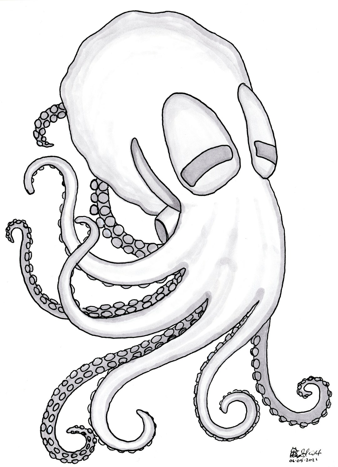Feeling Groovy Octopus - Drawing (original) - Etsy