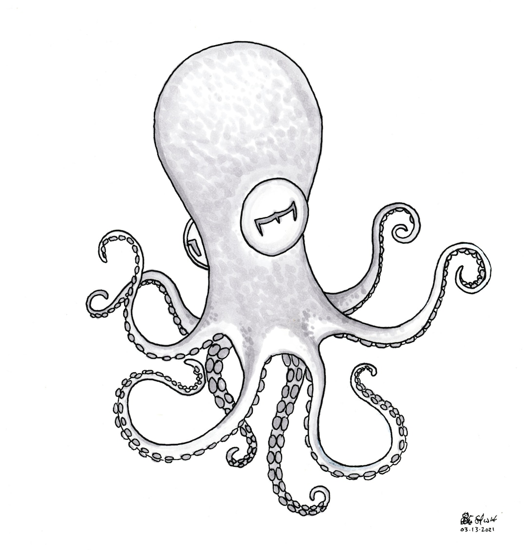 Wiggly Tentacle Octopus - Drawing (original) - Etsy