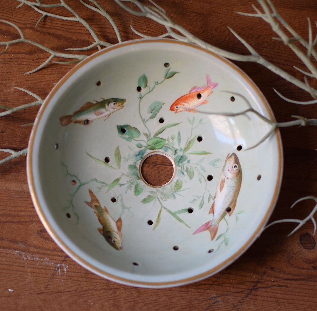 Vintage Ceramic Colander Strainer Berry Bowl Hand Painted Porcelain ...