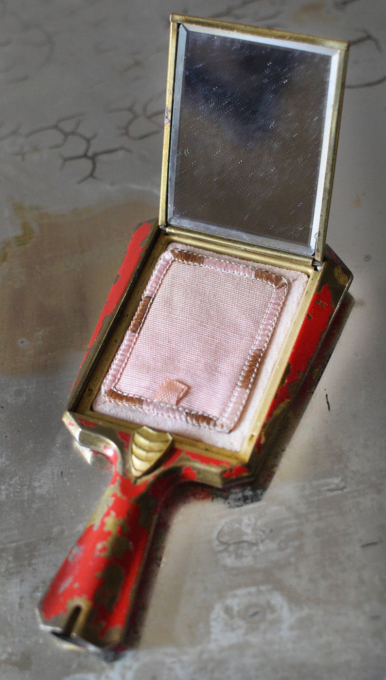 Vintage Powder Compact Mirror Art Deco Red Enamel Austria | Etsy