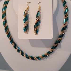Elegant Hand Beaded Spiral Bugle Necklace and Earring Set, - Etsy