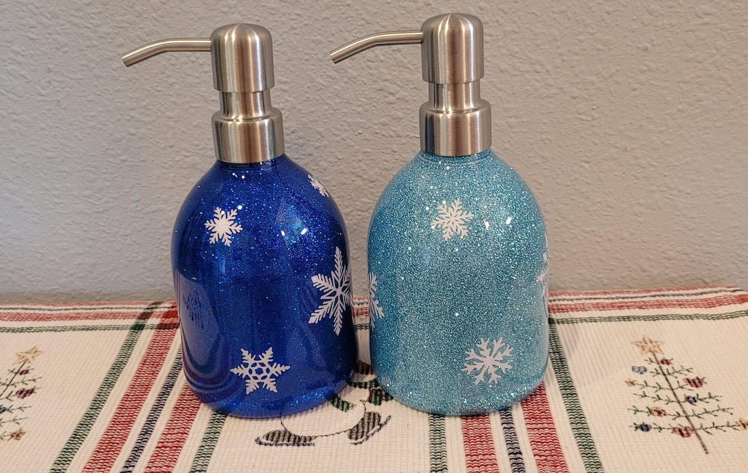 Snowflake Christmas/winter Soap Dispensers, Lotion Bottle, Hand Painted Plastic Dispenser Bottle ...