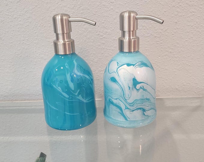Aqua/turquoise/teal Blend Soap Dispensers, Lotion Bottle, Hand Painted ...