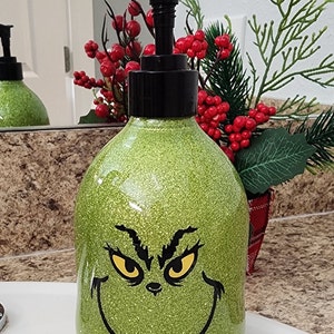 Hand-painted Grinch Soap Dispenser - Glitter Green Christmas, Decals ...