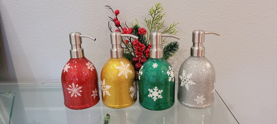Snowflake Christmas/winter Soap Dispensers, Lotion Bottle, Hand Painted ...