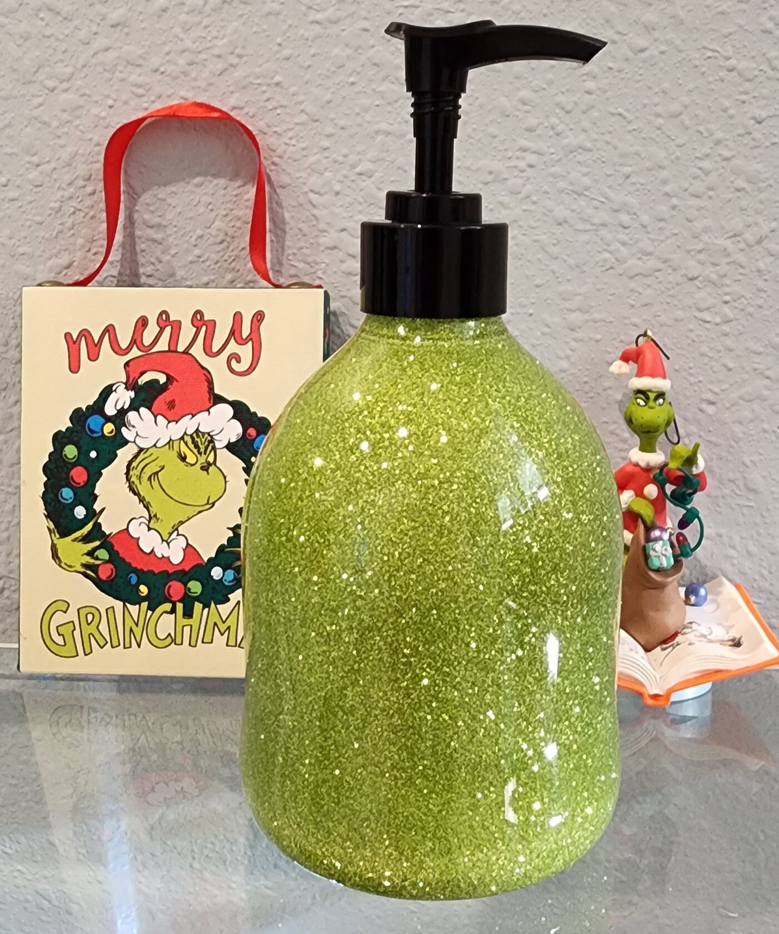 Hand-painted Grinch Soap Dispenser - Glitter Green Christmas, Decals ...