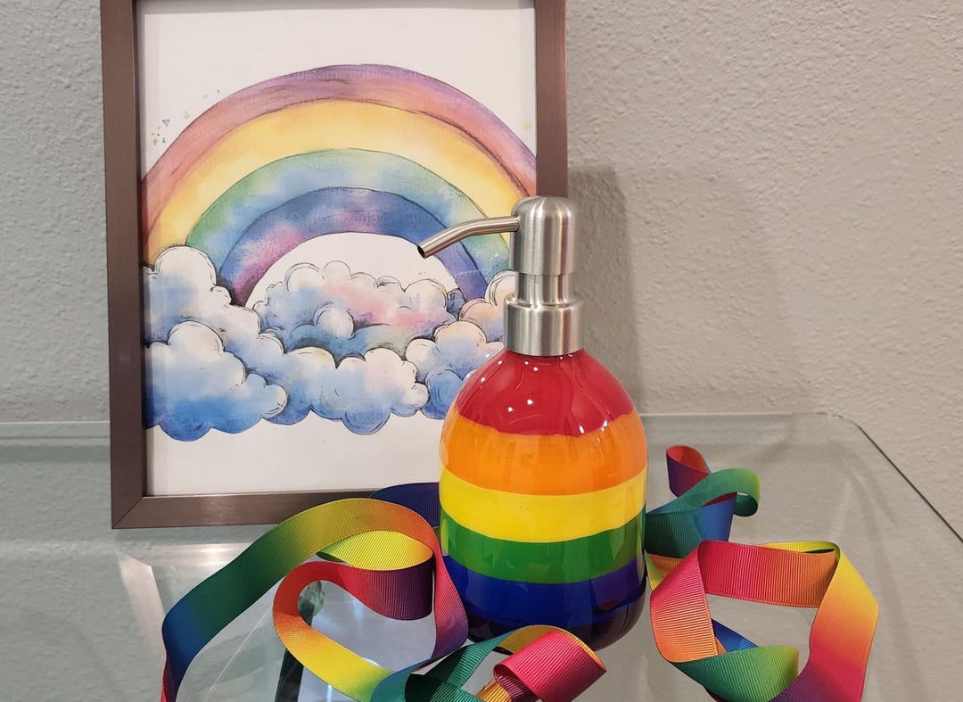Hand-painted Rainbow Soap Dispenser: Acrylic Pour Art, Stainless Steel ...