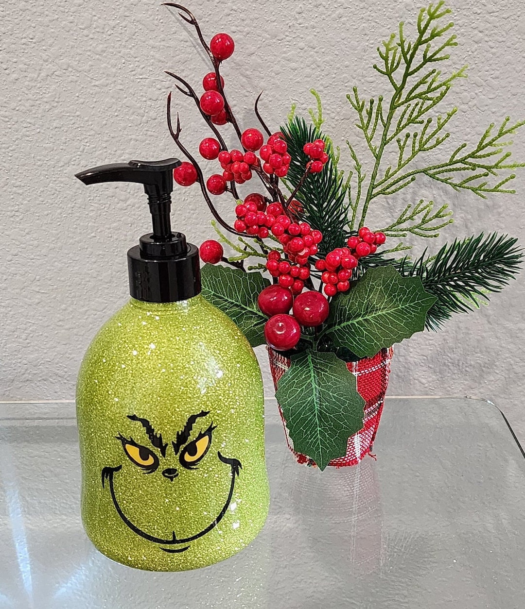 Hand-painted Grinch Soap Dispenser - Glitter Green Christmas, Decals ...