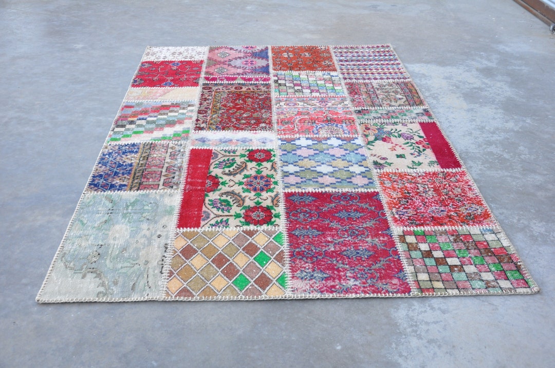 5.2x7.5 Turkish Patchwork Rug Decorative Handmade Patchwork - Etsy