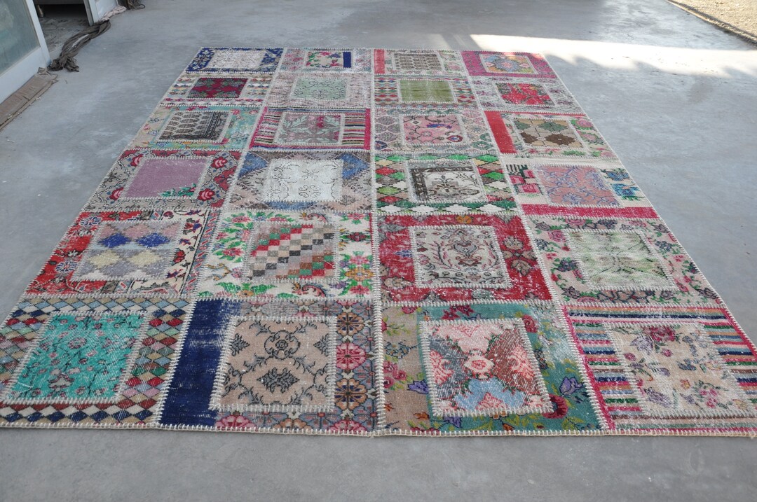 7x10 Decorative Home Floor Rugs / Antique Turkish Patchwork Rug ...