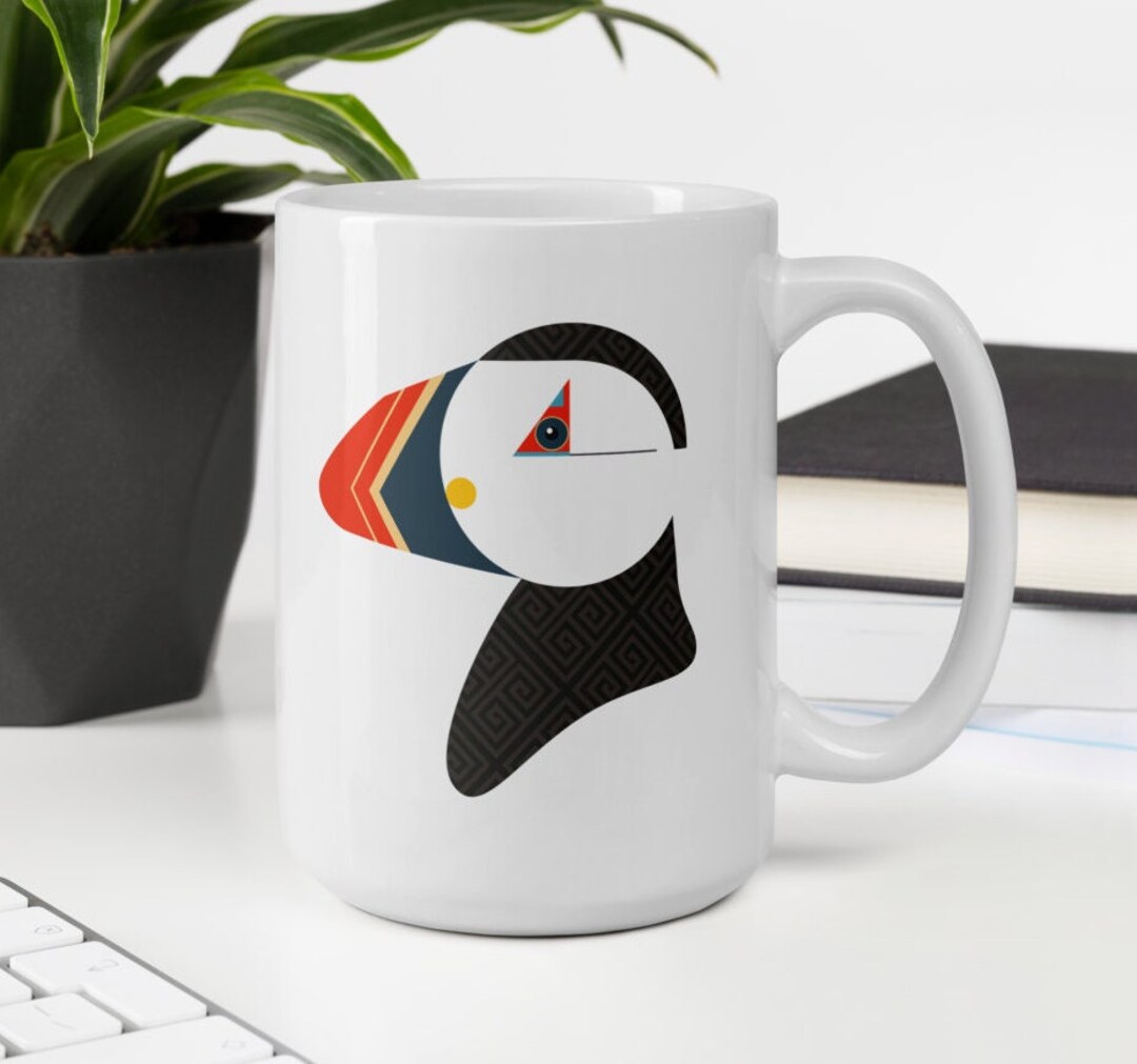 Puffin Mug, Original Art Puffin Mug, Penguin Mug, Graphic Art Puffin ...