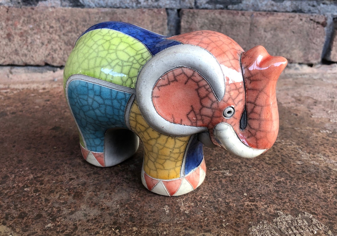 Vintage Boho Patchwork Elephant Elephant Figurine Ceramic | Etsy