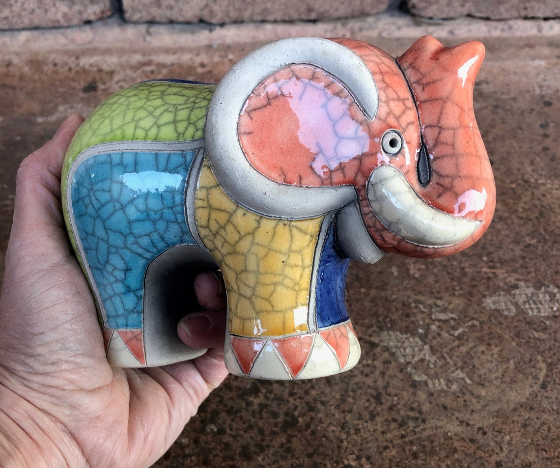 Vintage Boho Patchwork Elephant Elephant Figurine Ceramic | Etsy