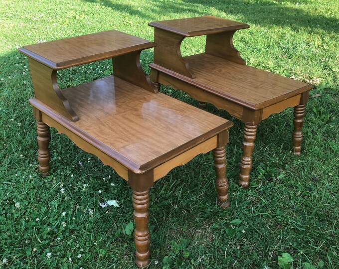 Set of Two Tier Side Tables, Custom Painted, Vintage Step Side Table ...