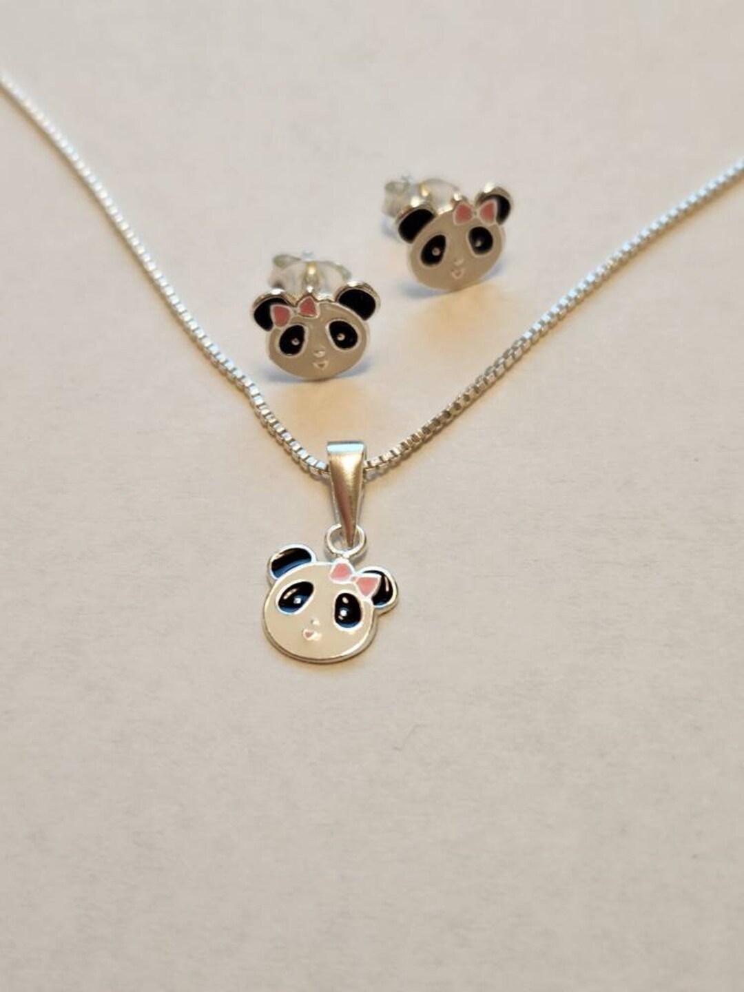 Panda With Pink Bow Jewellery Set, Panda Earrings and Necklace ...