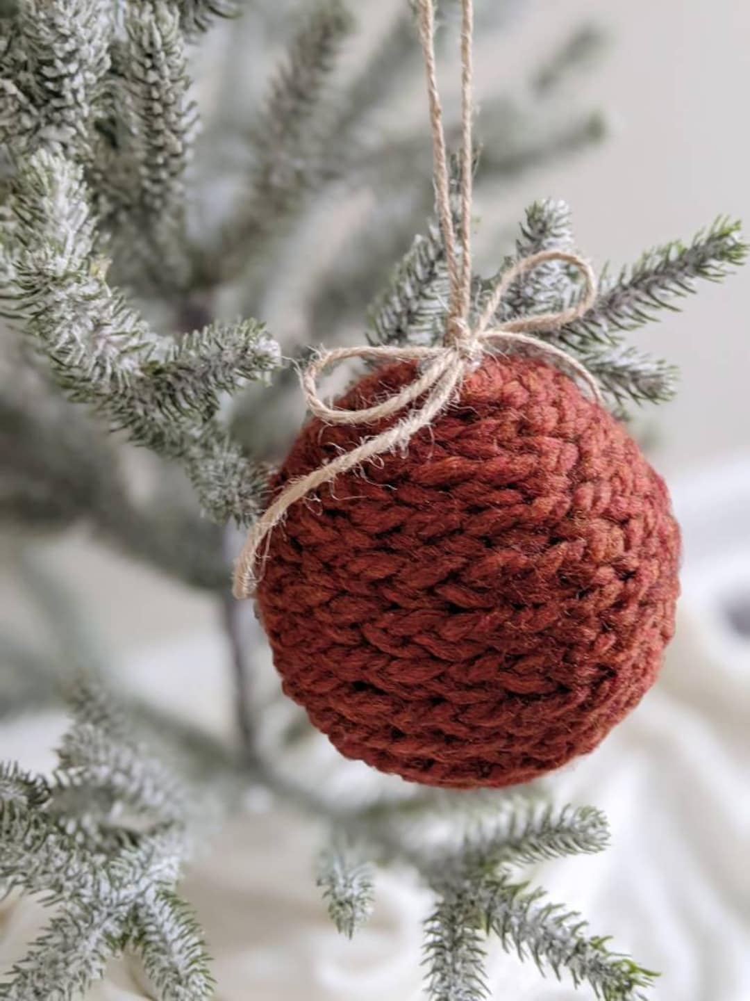 Red Christmas Ornaments, Rustic Red, Yarn Christmas Ornaments, Boho ...