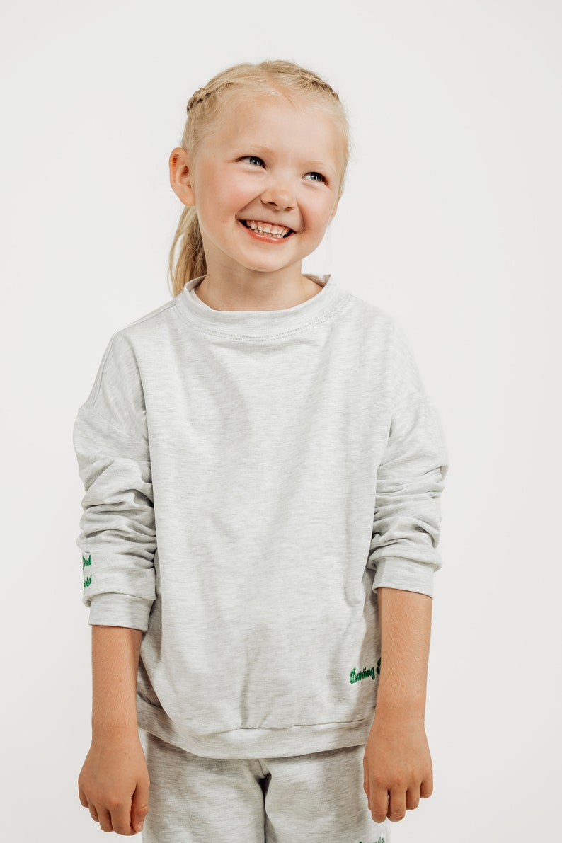 Girls Crewneck Sweatshirt With Embroidery, Gray, Girl Sizes 6-14, Girls ...