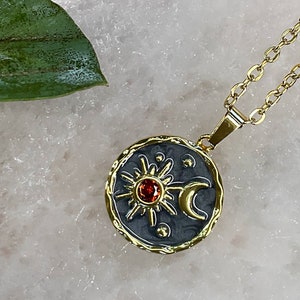 Sun & Moon Grey and Gold Medallion Necklace | Crescent Half Moon ...