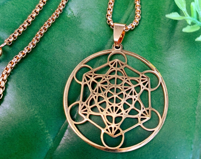 Sacred Geometry Necklace METATRON'S CUBE Gold Necklace Gold Flower of ...