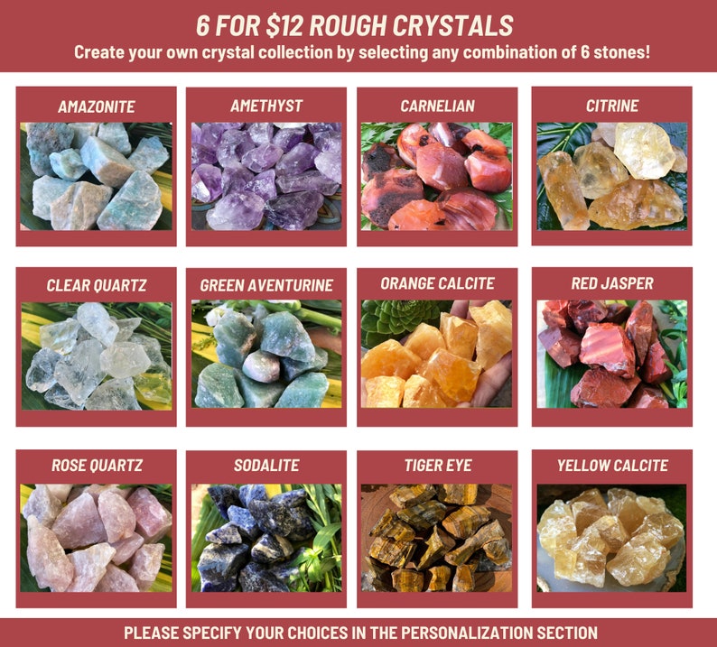 6 for 12 Rough Crystals, Custom Crystal Collection, Raw Gemstone Gift ...