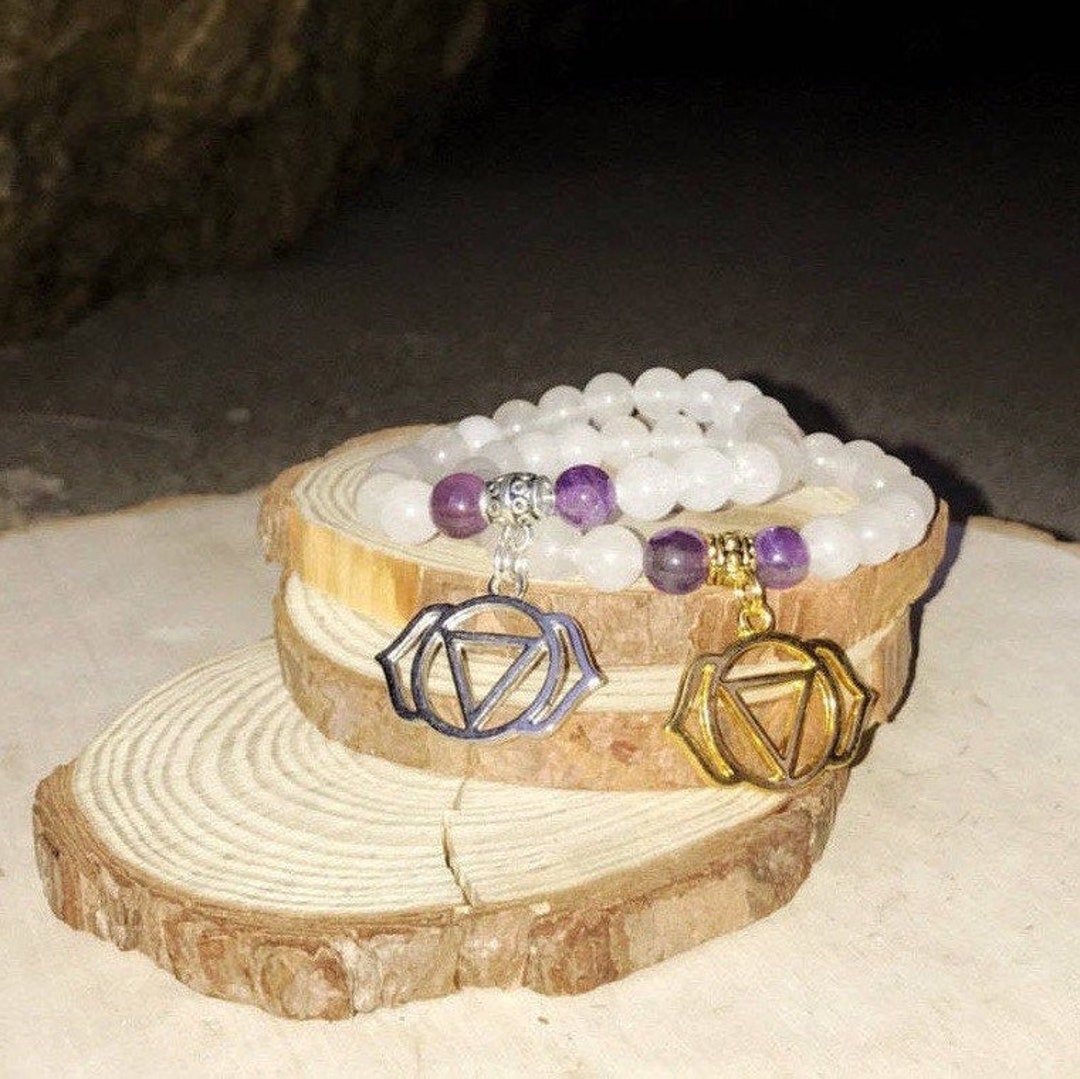 Quartz & Amethyst Crystal Bracelet for Third Eye 6th Chakra, Sacred ...