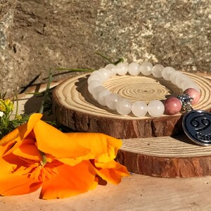 CANCER Bracelet QUARTZ & RHODONITE Crystal Healing Zodiac Bracelet June ...