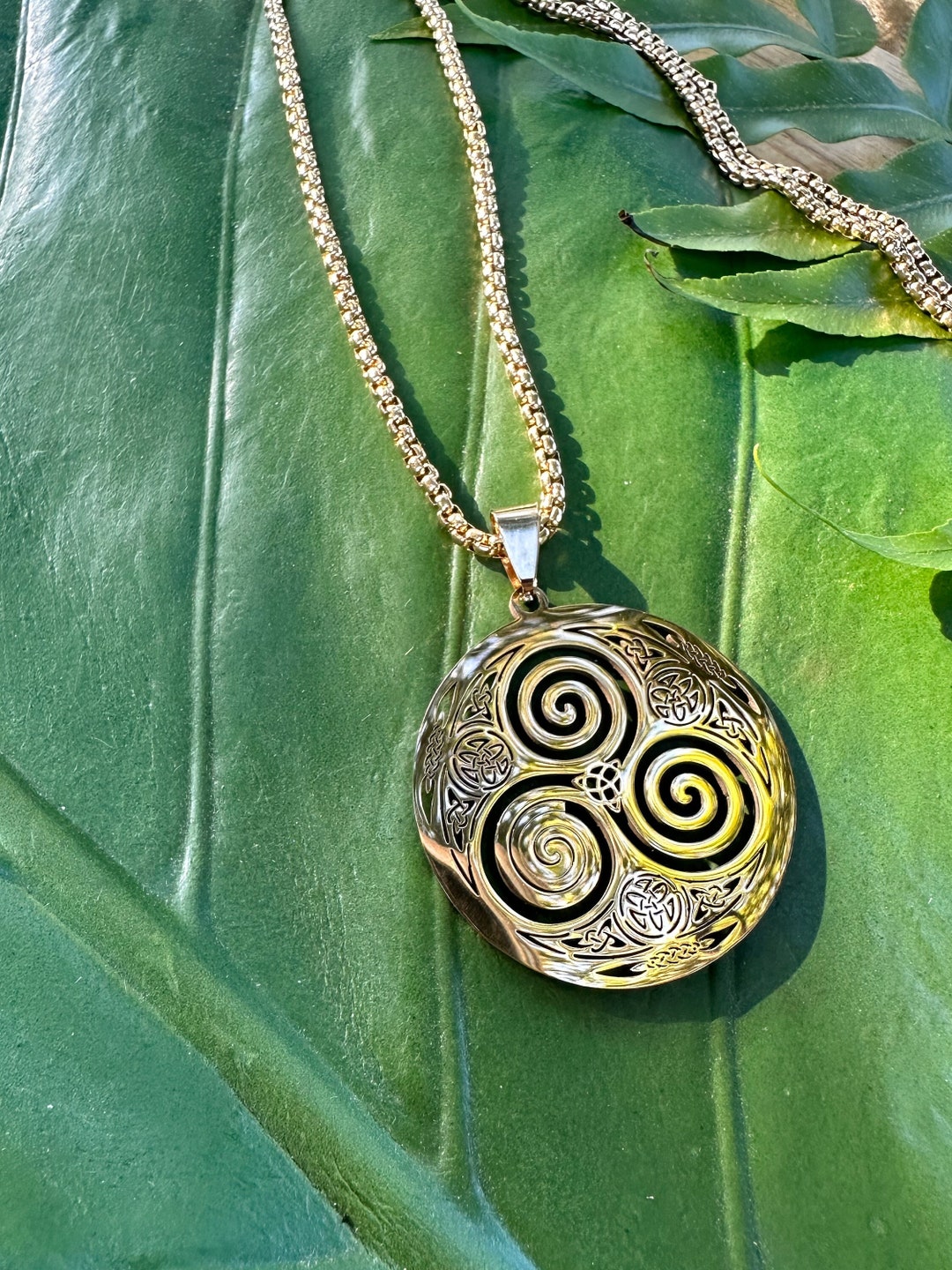 Triskele Necklace, Triskelion Symbol Gold Pendant, Irish Celtic Triple ...