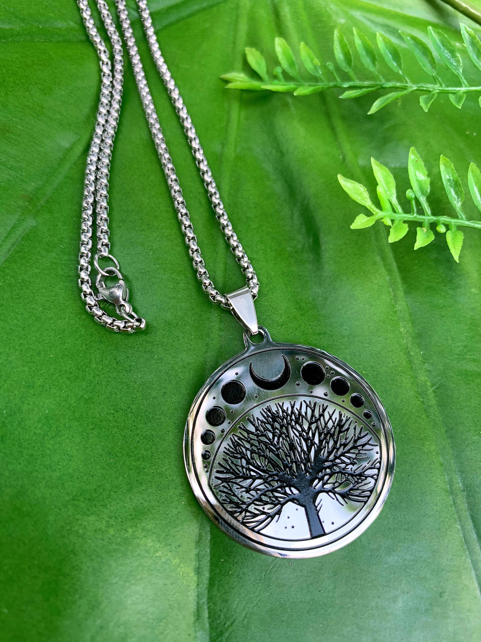 TREE of LIFE Moon Phases Silver Necklace | Silver Tree Pendant, Tree ...