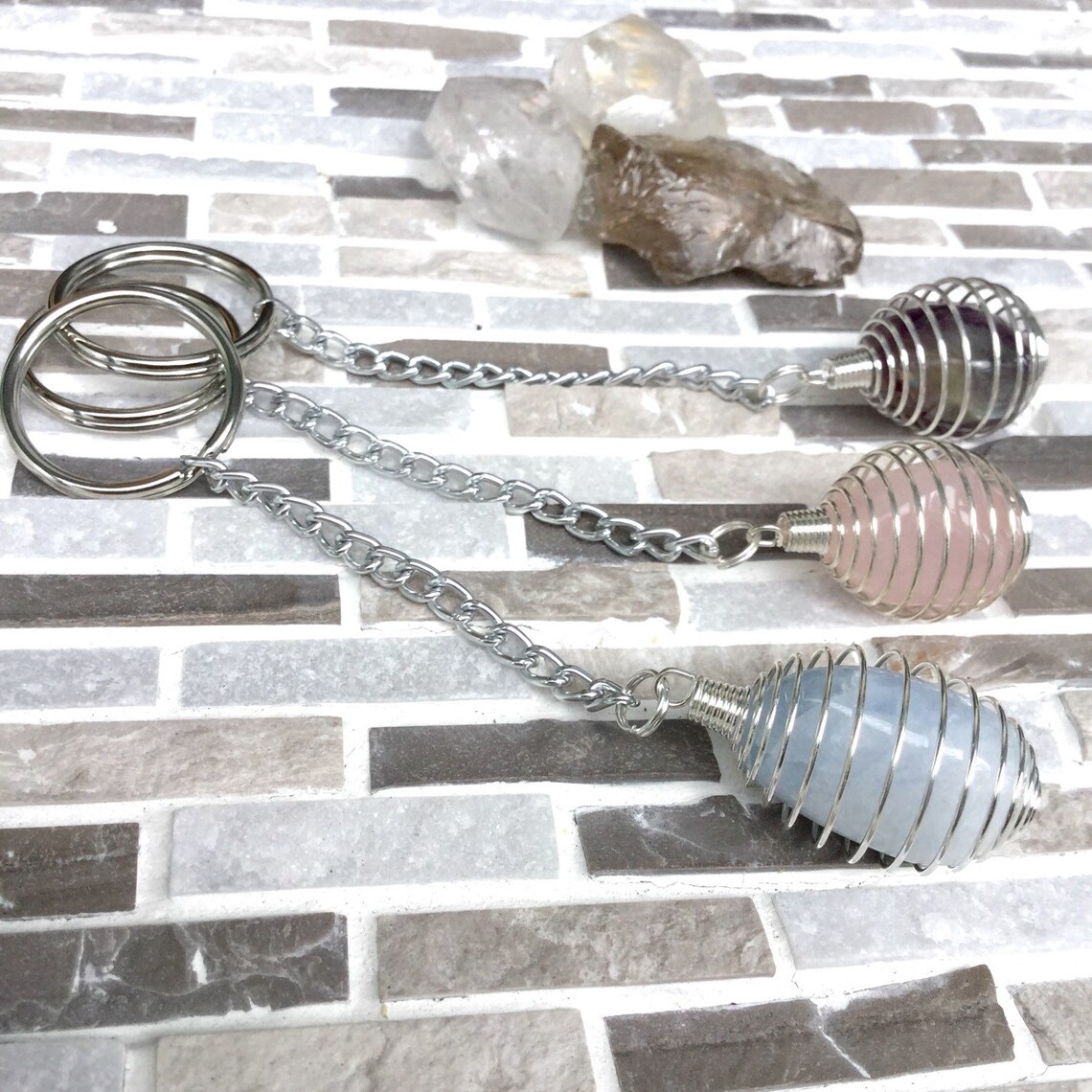 CRYSTAL KEYCHAIN Bead Cage Key Ring on Silver Chain - Etsy