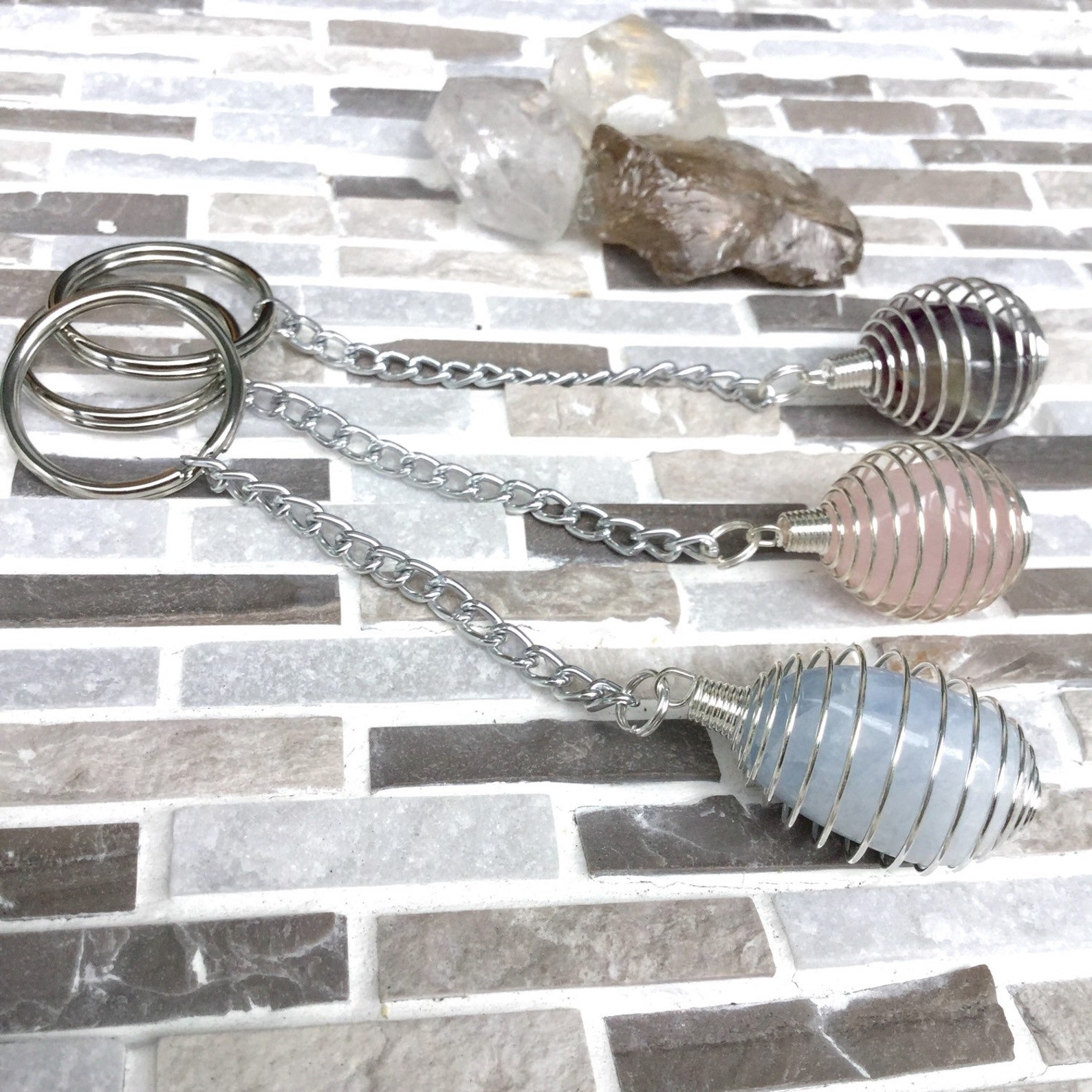 CRYSTAL KEYCHAIN Bead Cage Key Ring on Silver Chain - Etsy