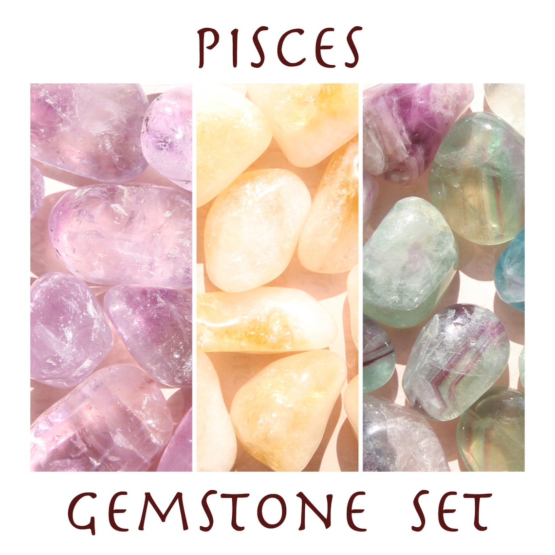 PISCES Crystal Set Amethyst Fluorite Citrine Tumbled - Etsy