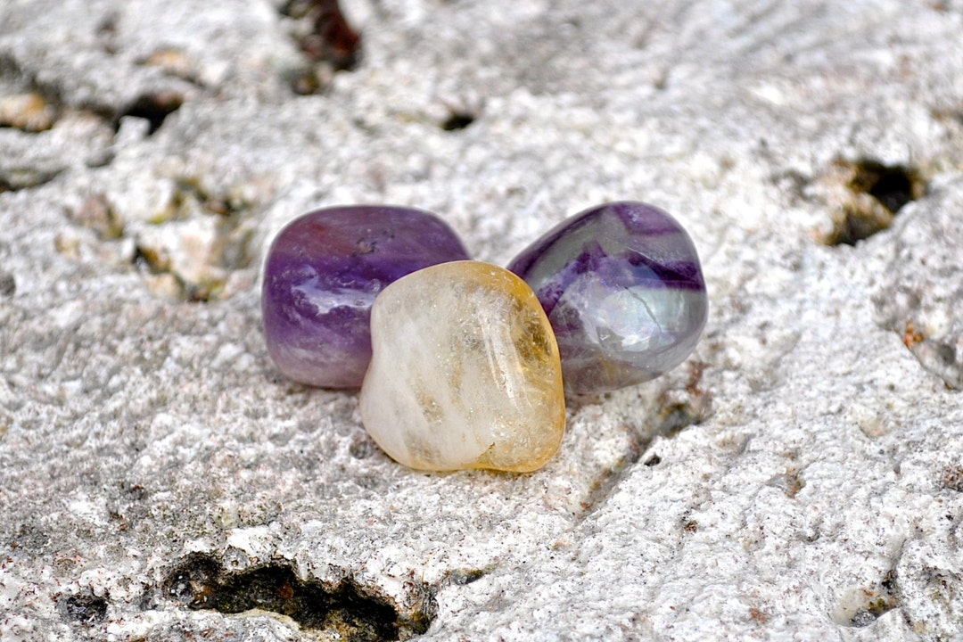 PISCES Crystal Set | Amethyst, Fluorite, Citrine | Tumbled Gemstones ...