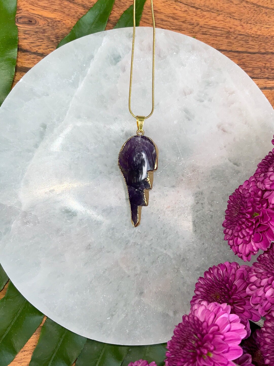 Amethyst Angel Wing Crystal Gold Necklace | 100% Natural Authentic ...