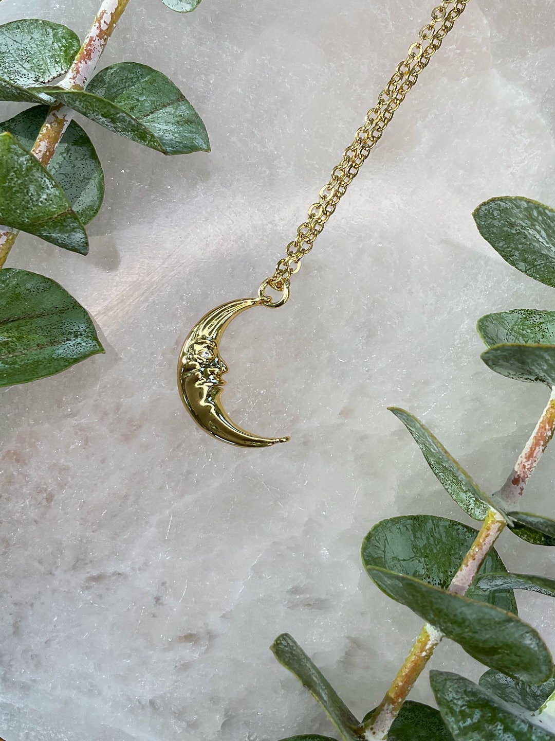 Half Moon Gold Necklace | Crescent Moon Celestial Lunar Pendant ...
