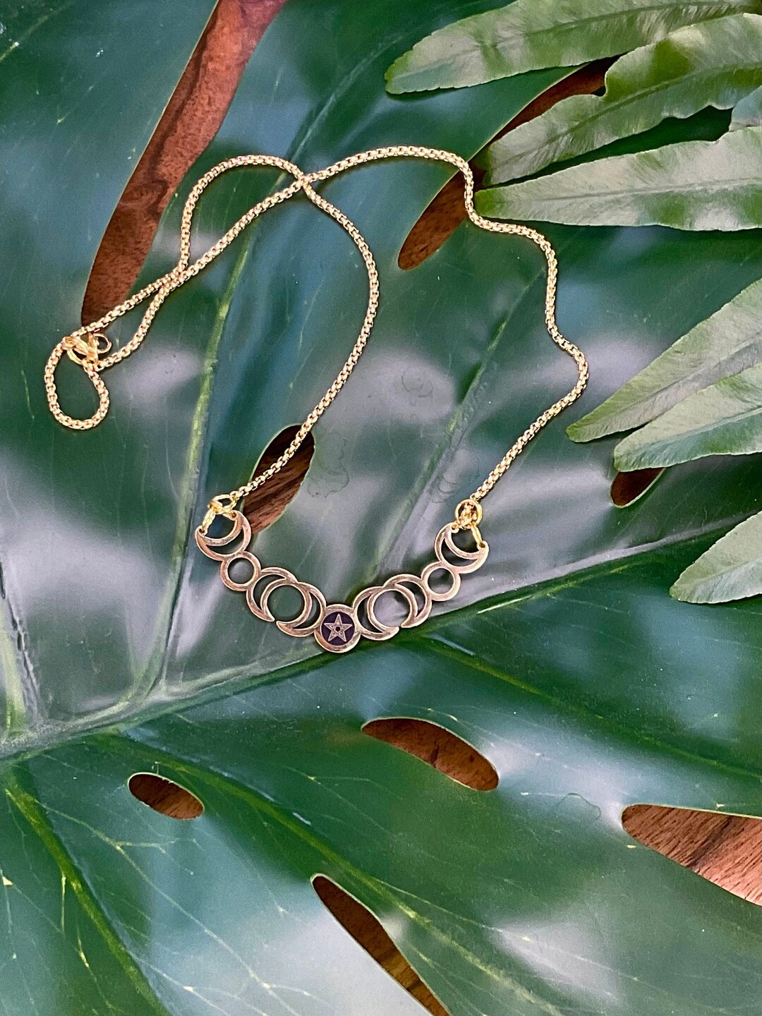 Triple Moon Pentagram Gold Necklace, Women's Gold Wicca Triple Goddess ...