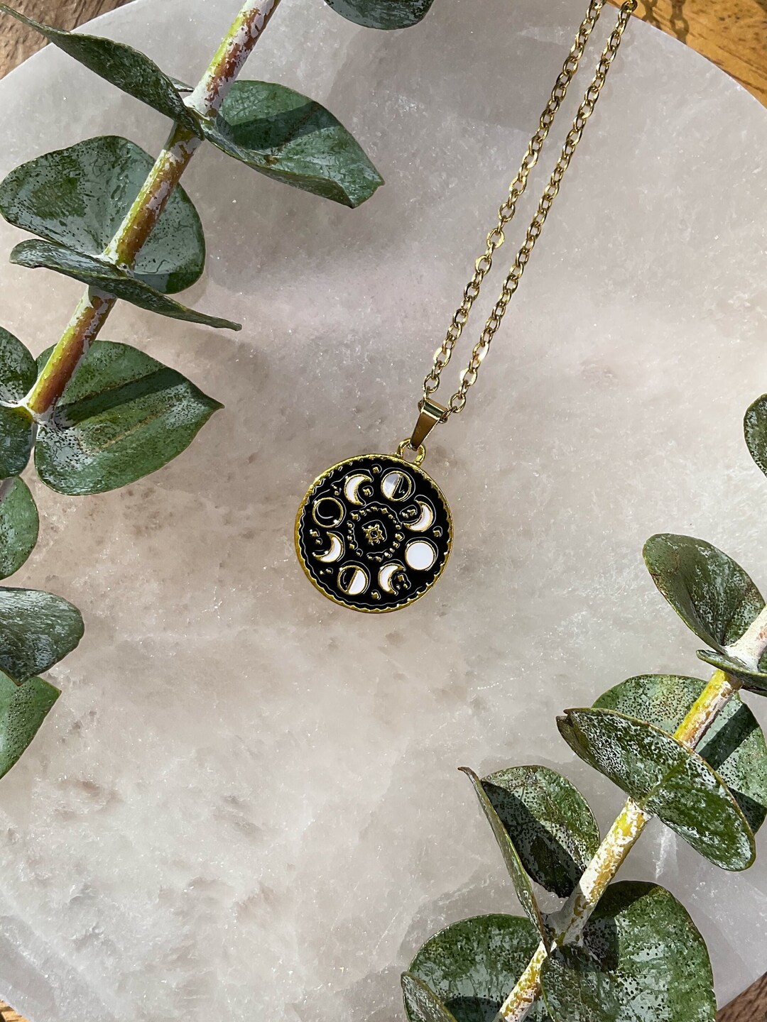 Moon Phase Gold Medallion Necklace | Full Moon, Half Moon, Crescent ...