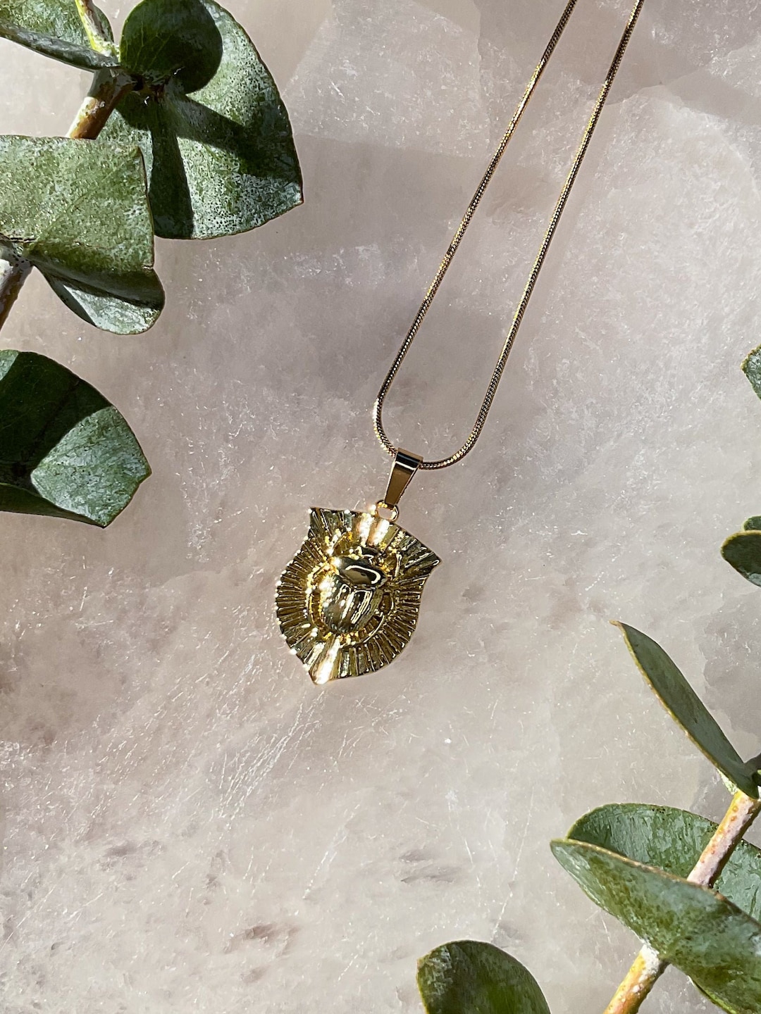Gold Scarab Beetle Medallion Necklace | Egyptian Protection Amulet ...