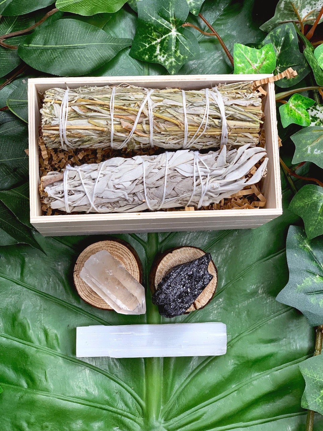 Intro to Sage & Crystals Gift Set | White Sage Black Sage, Quartz ...